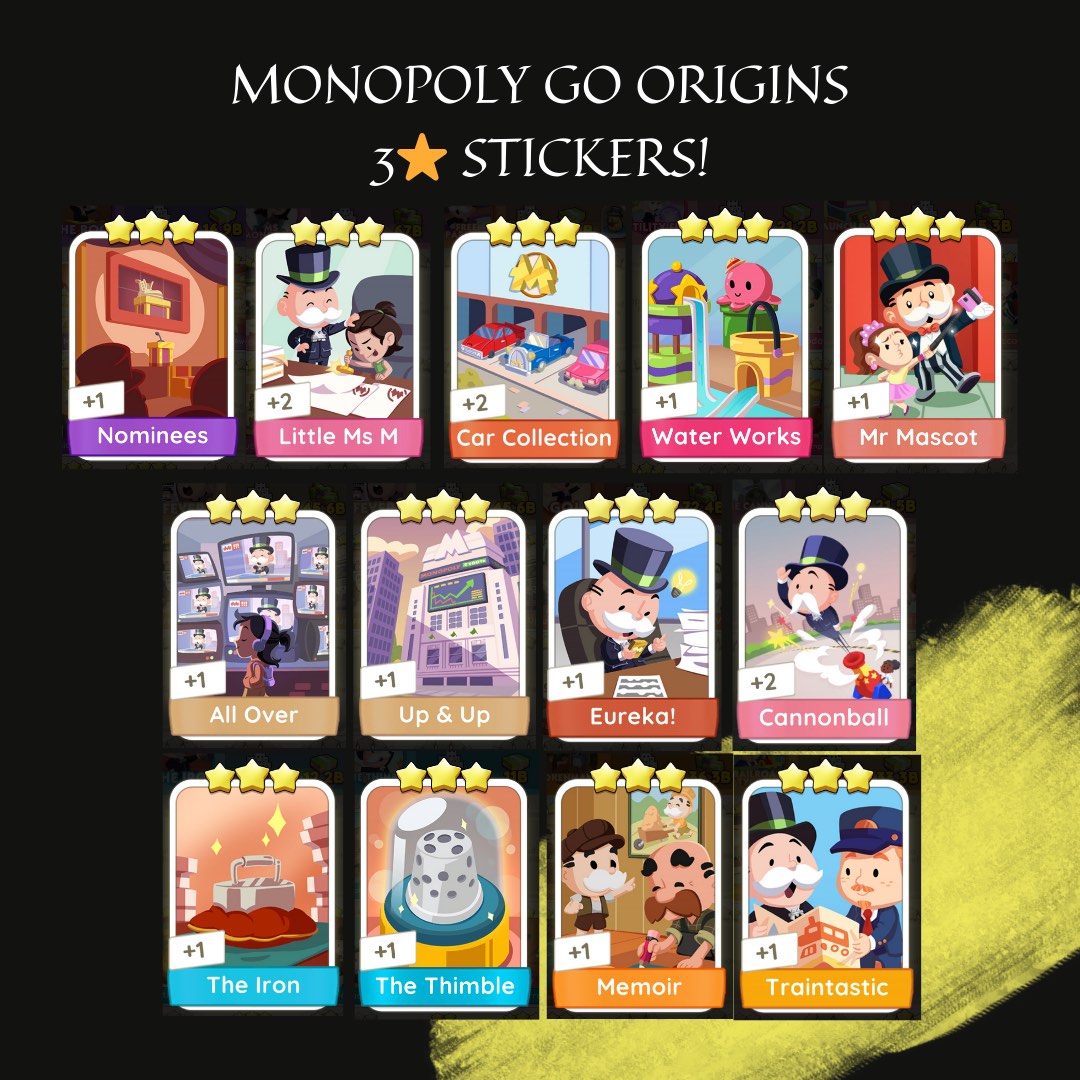 Monopoly Go Origins 3* Stickers Nominees Little Ms M Car Collection ...