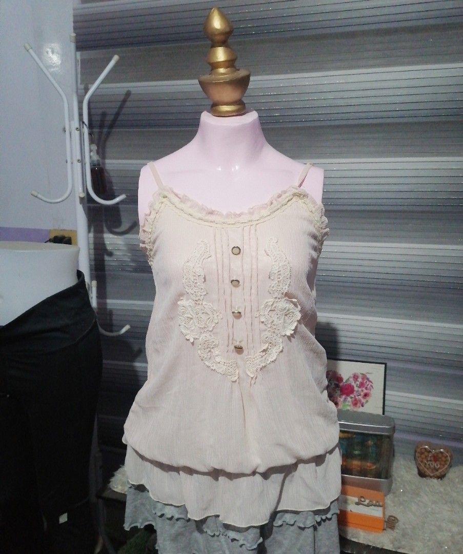 PEACH pink Rococo/ coquette / lolita Cami top, Women's Fashion, Tops ...