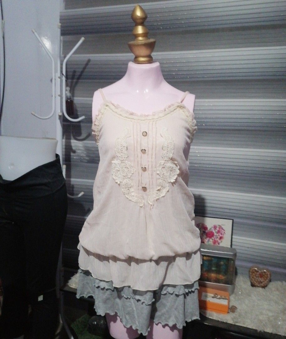 PEACH pink Rococo/ coquette / lolita Cami top, Women's Fashion, Tops ...