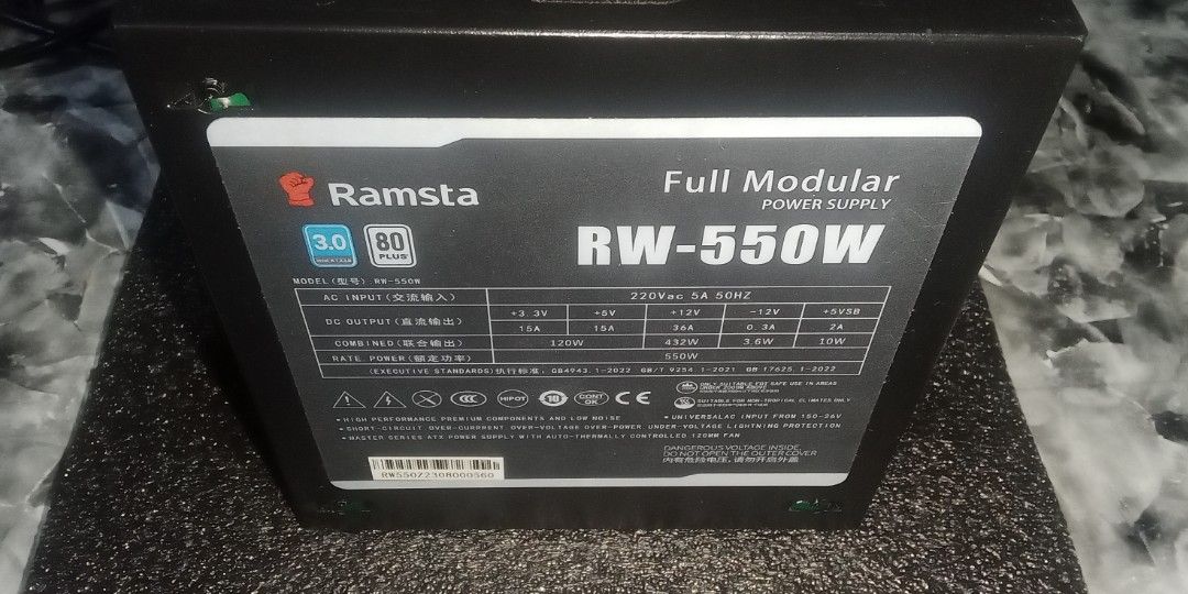 POWER SUPPLY UNIT(PSU): RAMSTA ATX 550W FULL MODULAR, Computers & Tech ...