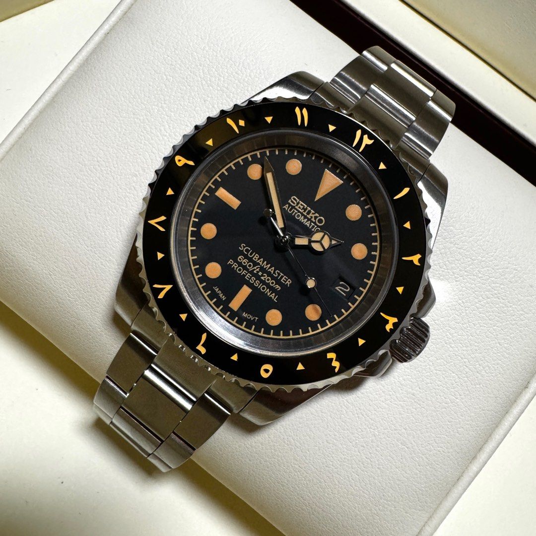 Seiko Mod - 40mm Retro Arabic Bezel Custom Seiko NH35 Automatic Watch, Men's Fashion, Watches ...