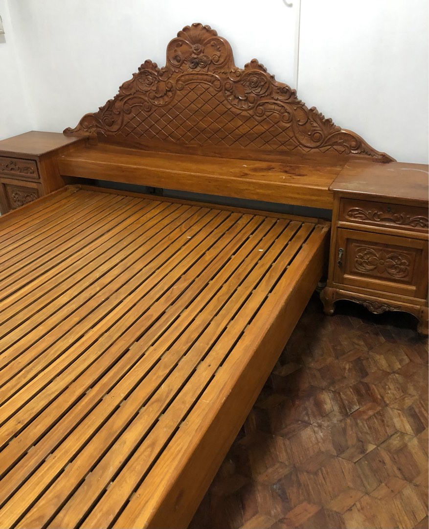 Solid Narra Bedframe w/ Side Tables, Furniture & Home Living, Furniture ...