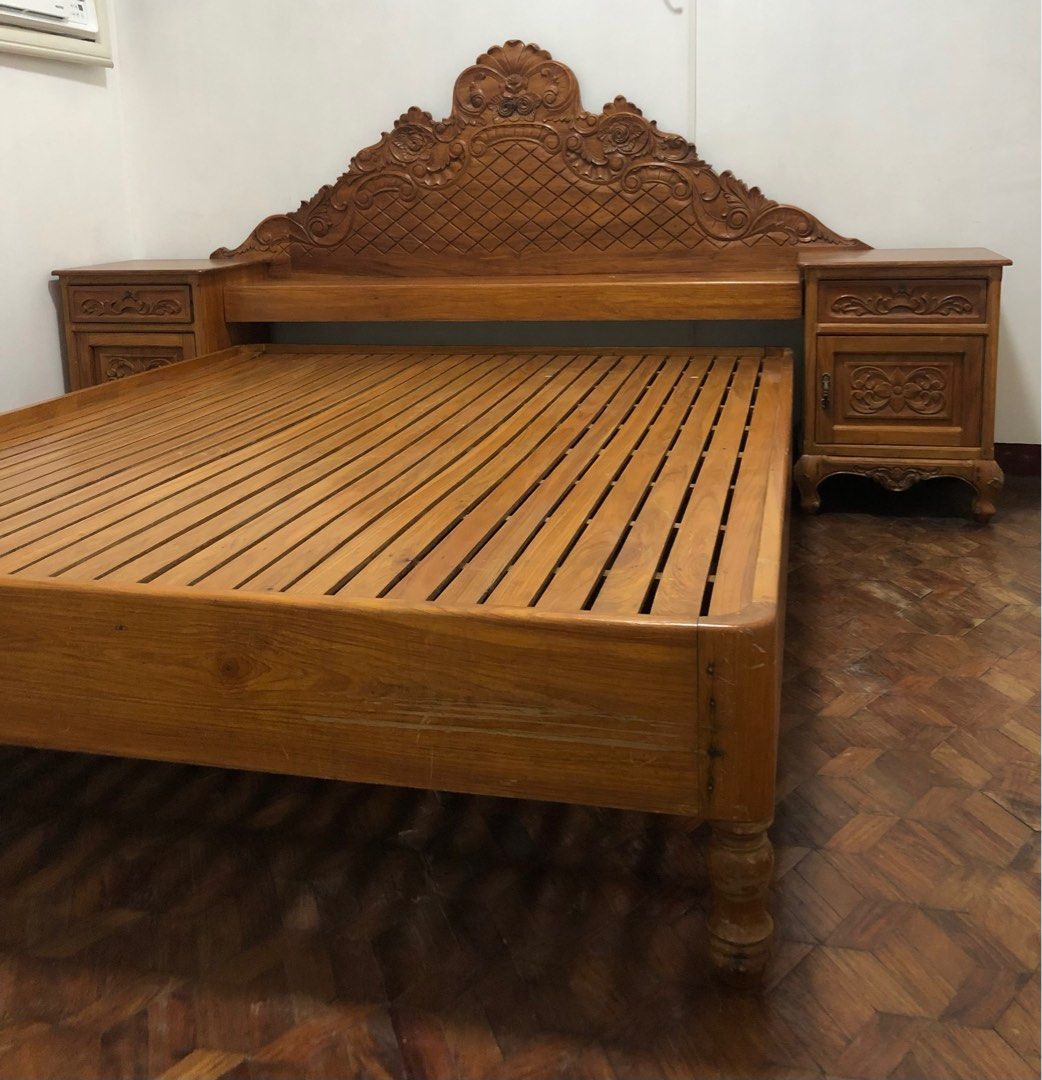 Solid Narra Bedframe w/ Side Tables, Furniture & Home Living, Furniture ...