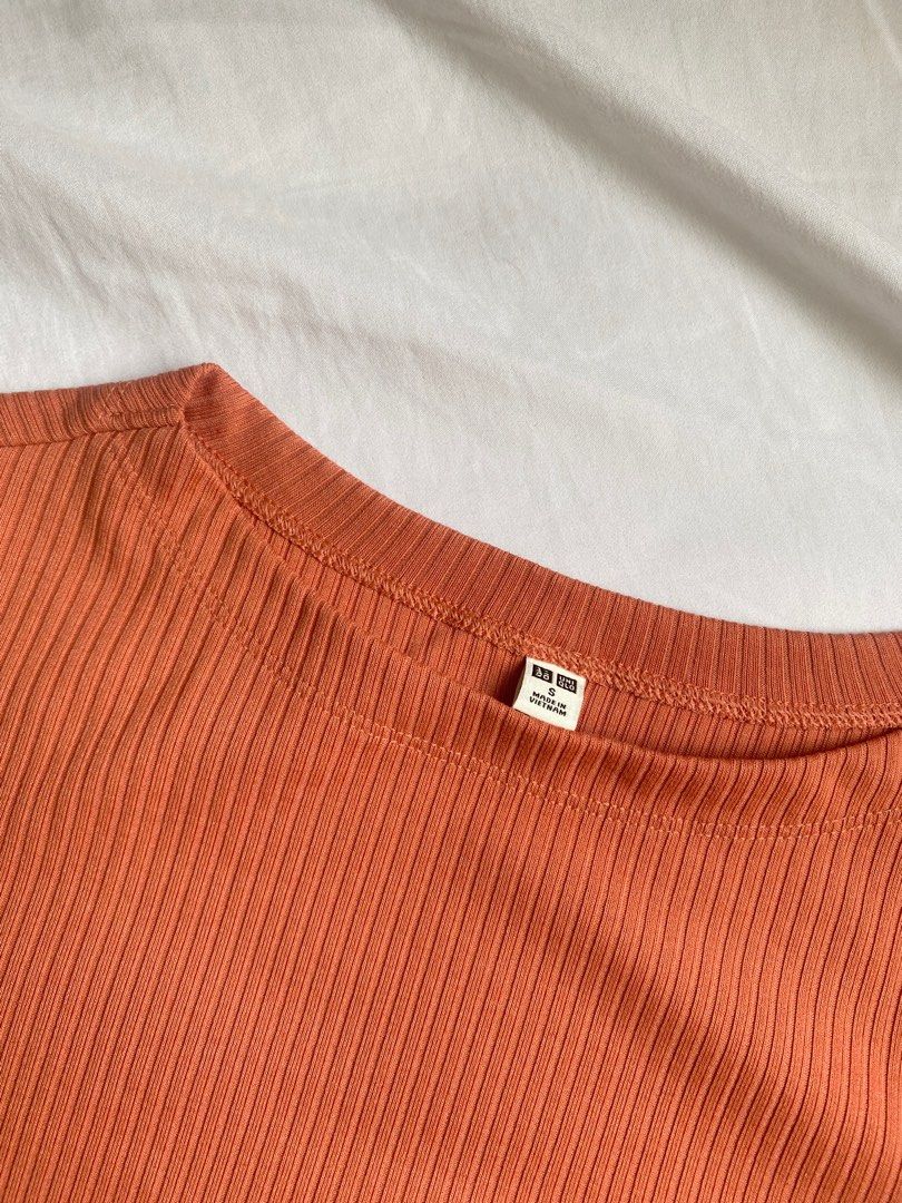 Uniqlo Salmon Pink Boat Neck Ribbed Top, Women's Fashion, Tops, Shirts ...