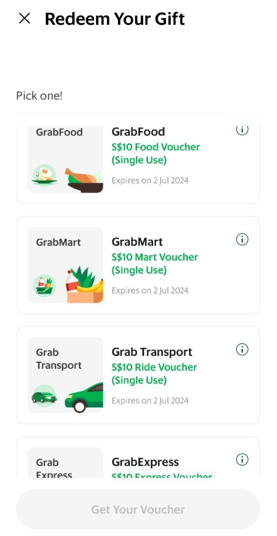 $10 Grab Voucher (can choose GrabFood, GrabMart, GrabTransport ...