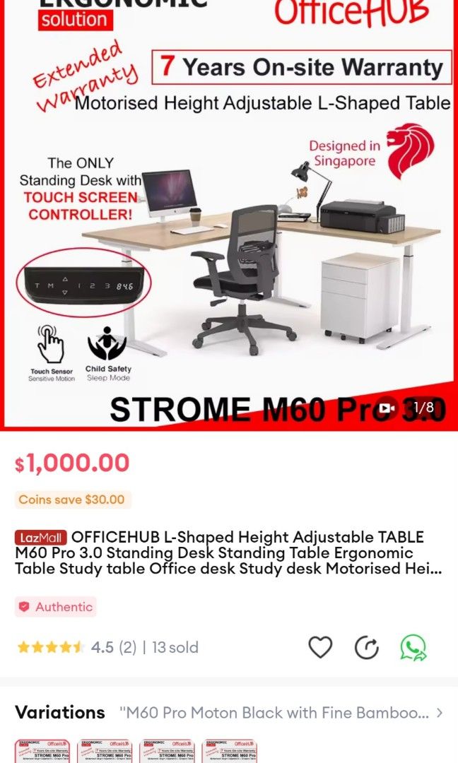 ~$1.5K MODIFIED Officehub Moveable L-Shaped Motorised Adjustable ERGONOMIC TABLE M60 Pro 3.0 ...
