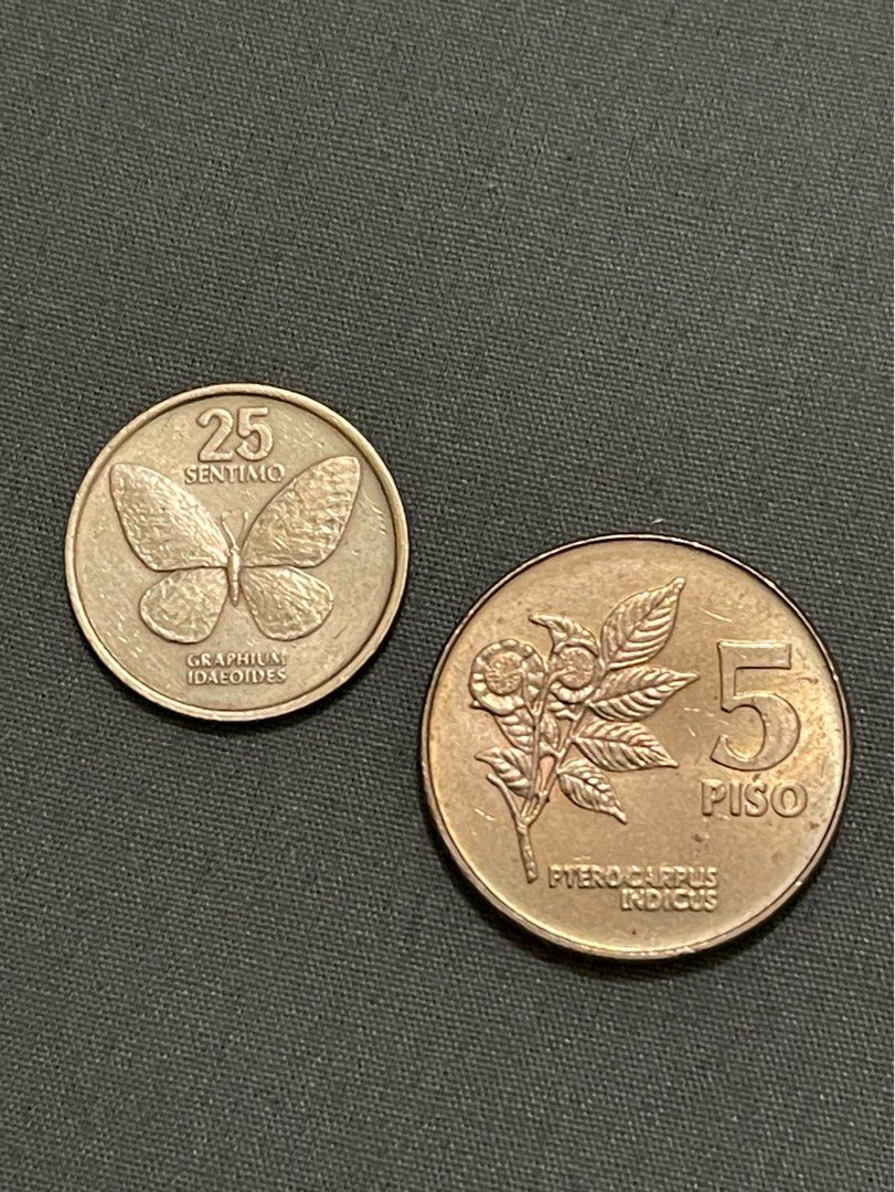 25 sentimo (1990) and 5 piso (1991) Philippine coins, Hobbies & Toys ...