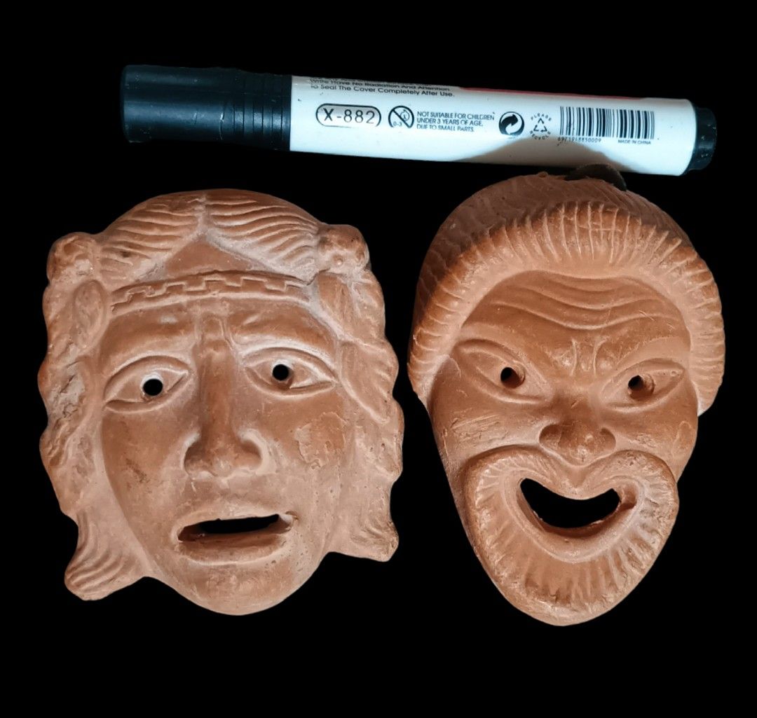 2pcs Greek Comedy Mask Impruneta Clay Wall Decor (Watch them age and ...