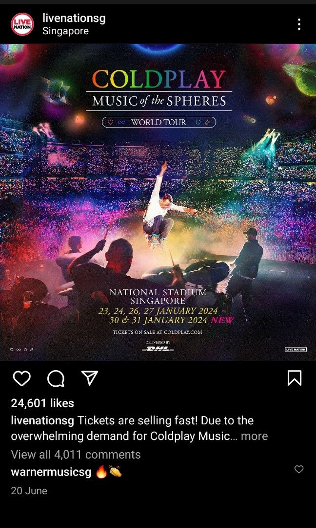 2x Cat 4 Coldplay Tickets on 24 Jan 2024, Tickets & Vouchers, Event ...