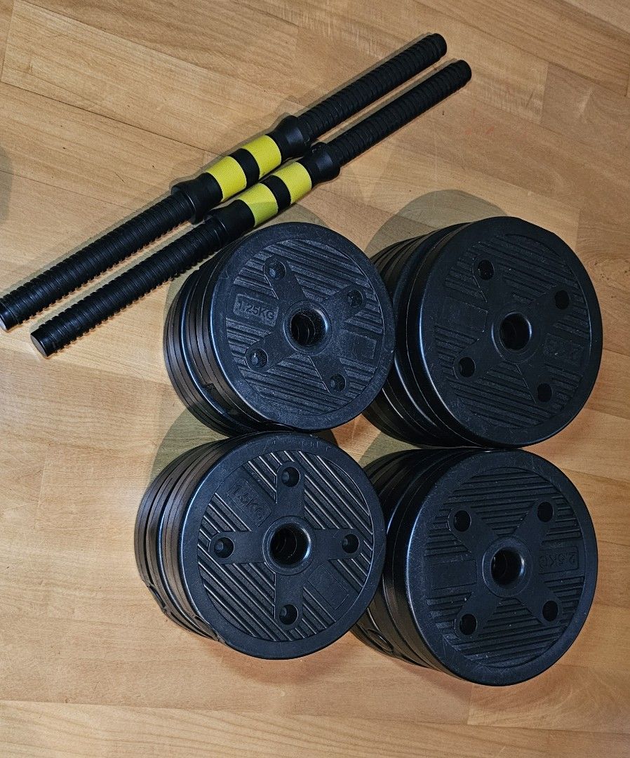 30kg weights with dumbell handles, Sports Equipment, Exercise & Fitness ...