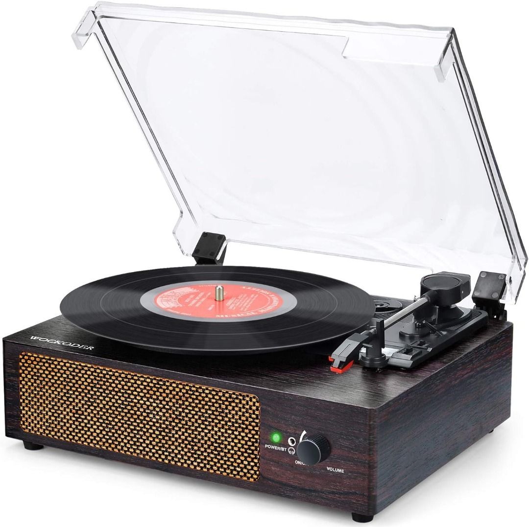 [5085] WOCKODER Vinyl Record Players Vintage Turntable for Vinyl Records with Speakers Belt ...