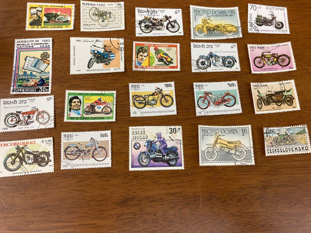 50 different large motorcycles themed stamps, Hobbies & Toys ...