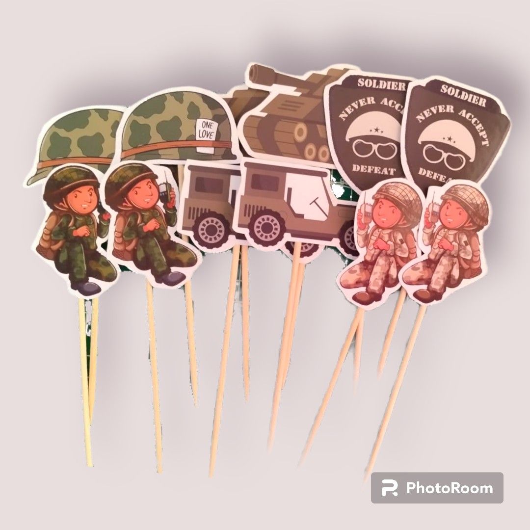 Army Soldier Military Theme Birthday Party Banner Cupcake Cake Topper ...