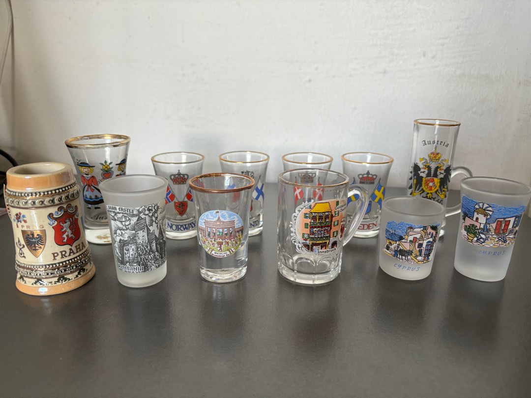 Assorted Shot Glasses from different Countries, Furniture & Home Living ...