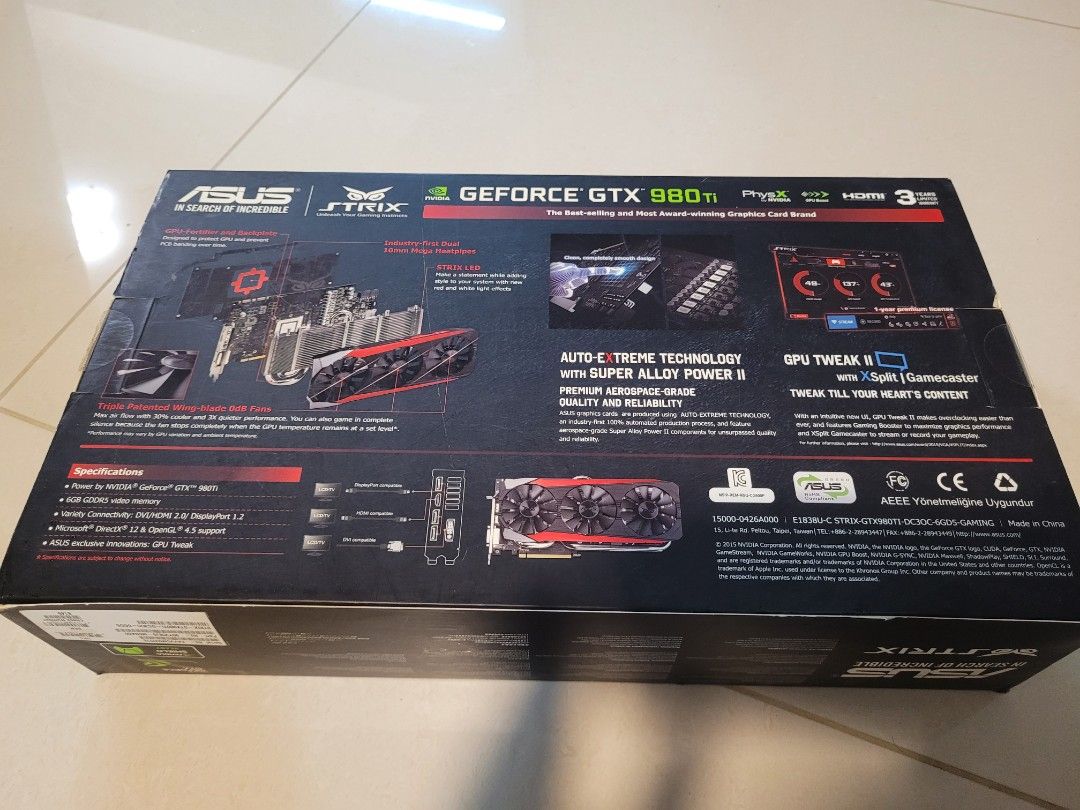 Asus Strix gaming geforce GTX 980TI, Computers & Tech, Parts ...