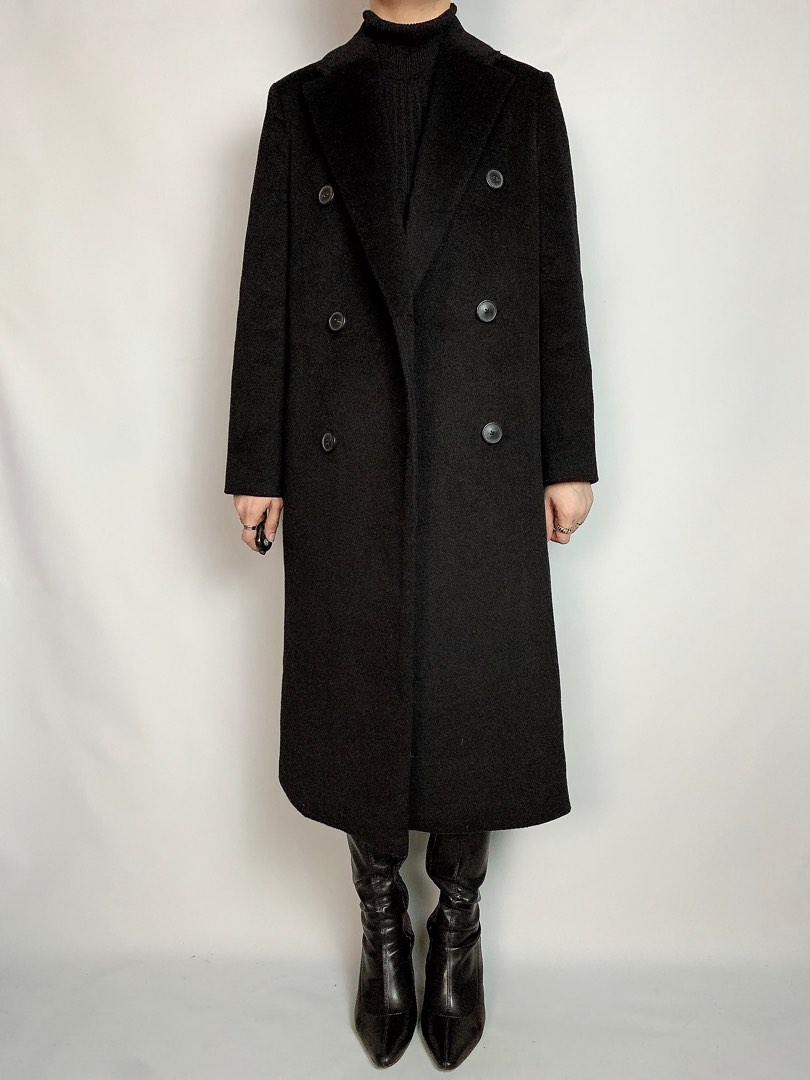 AVAILABLE- Black wool coat, Autumn- Winter coat, Double breasted wool ...