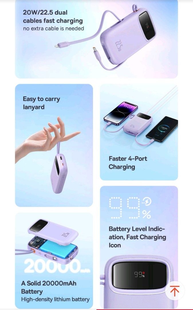 Baseus Dual-Cable Digital Display Fast Charge Power Bank, Mobile Phones & Gadgets, Mobile ...