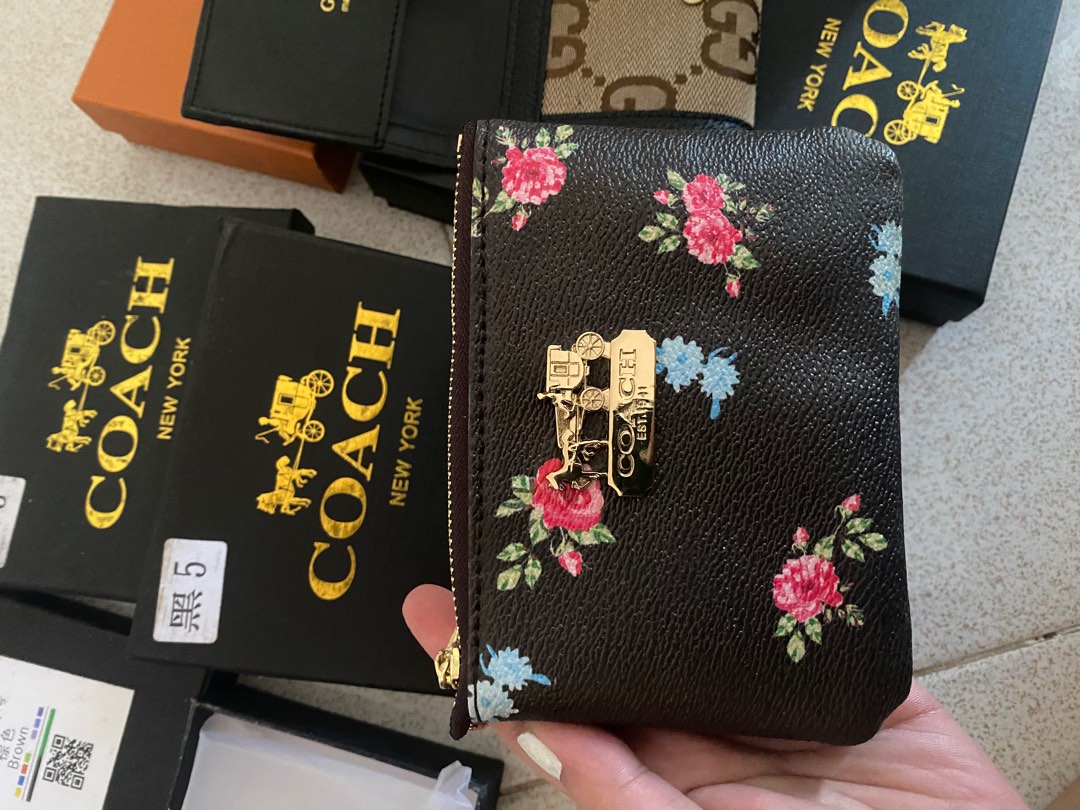 Black Rose coach coin purse With card holder inside, Women's Fashion ...