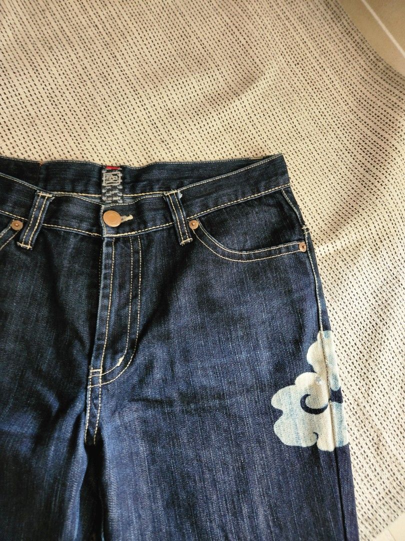 Blue Way Cloud Printed Flared Japanese, Men's Fashion, Bottoms, Jeans ...