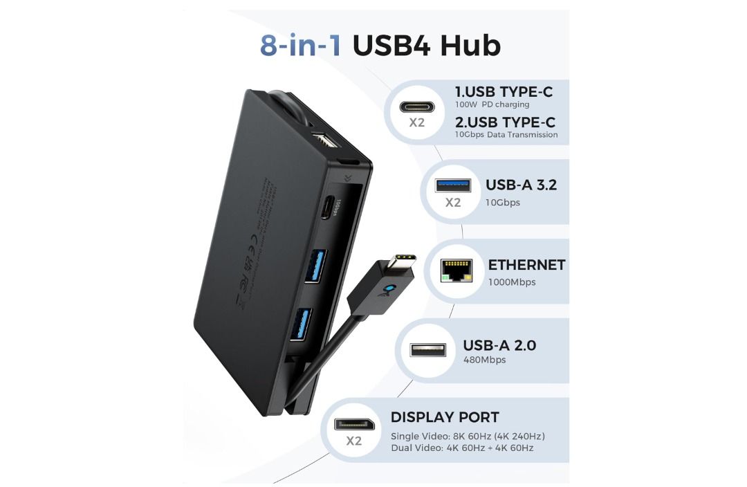 Cable Matters 8-in-1 Portable 40Gbps USB4 / Thunderbolt 4 Hub, Computers & Tech, Parts ...