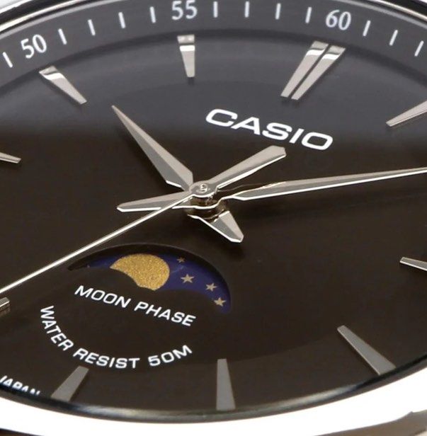 Casio Standard Analog Moon Phase/Moonphase Black Dial Quartz MTP-M100D ...