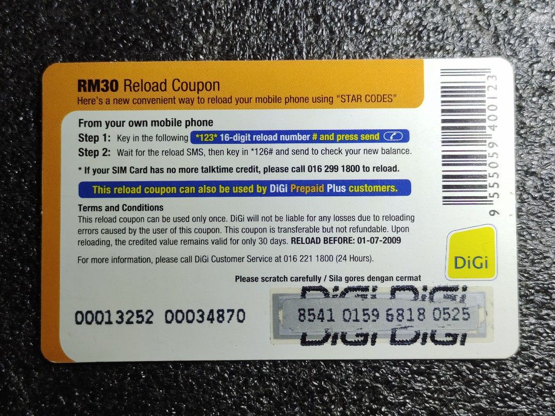 DiGi Prepaid RM30 Limited Edition Used Reload Card, Hobbies & Toys ...