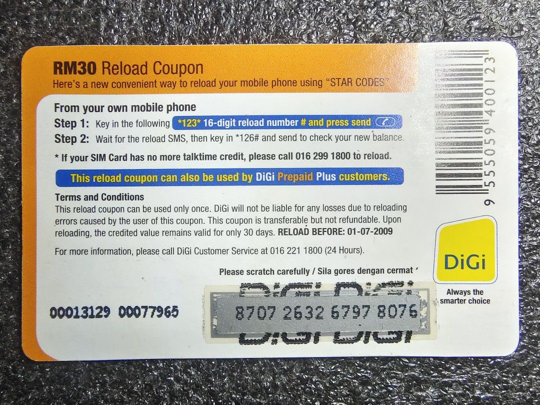 DiGi Prepaid RM30 Limited Edition Used Reload Card, Hobbies & Toys ...