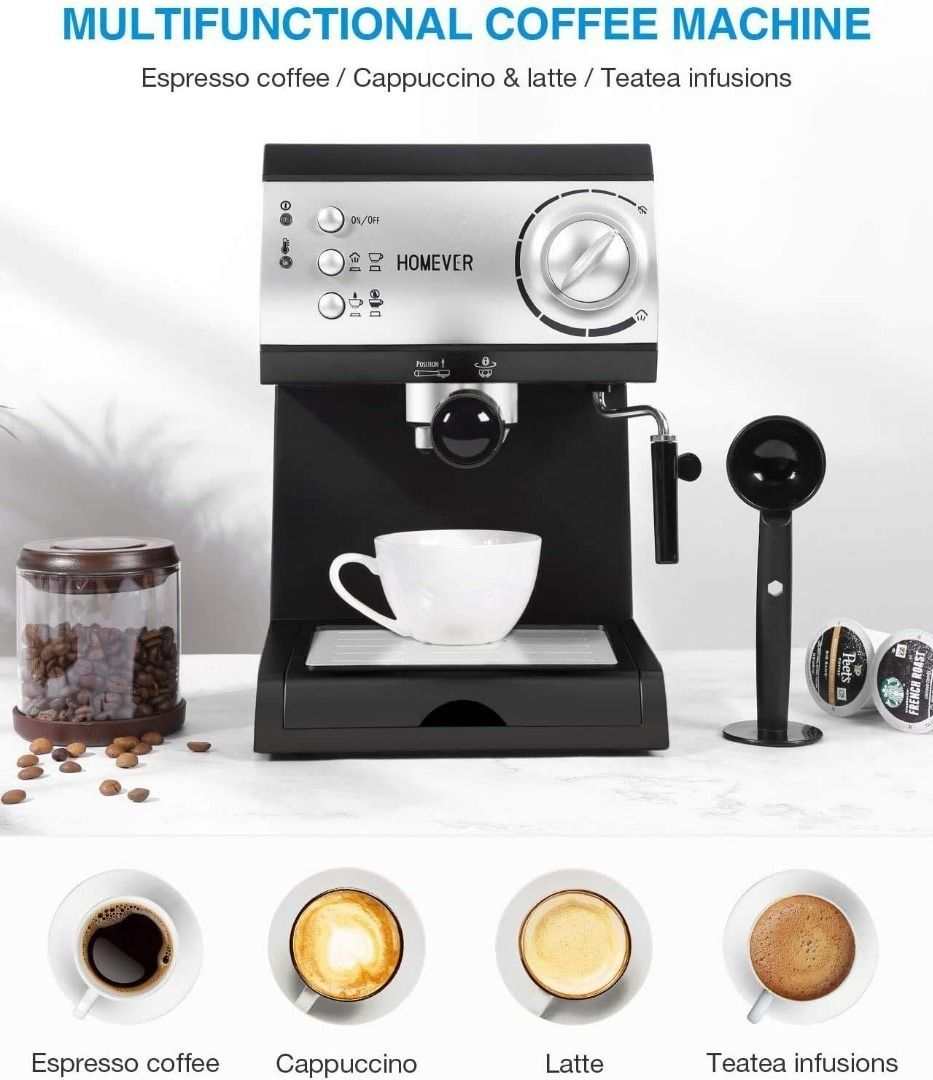 Homever Espresso coffee machine with milk steamer, Traditional 15 Bar ...