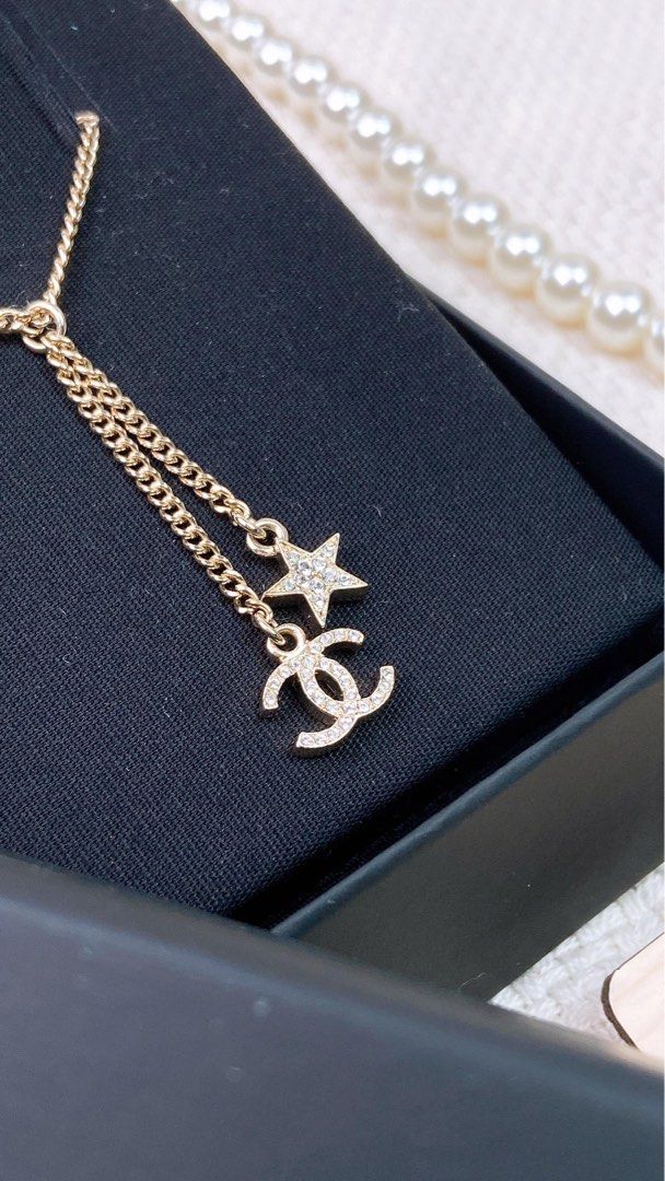 JZ1216 23A Light Gold Dangling Star Logo Necklace, Luxury, Accessories ...