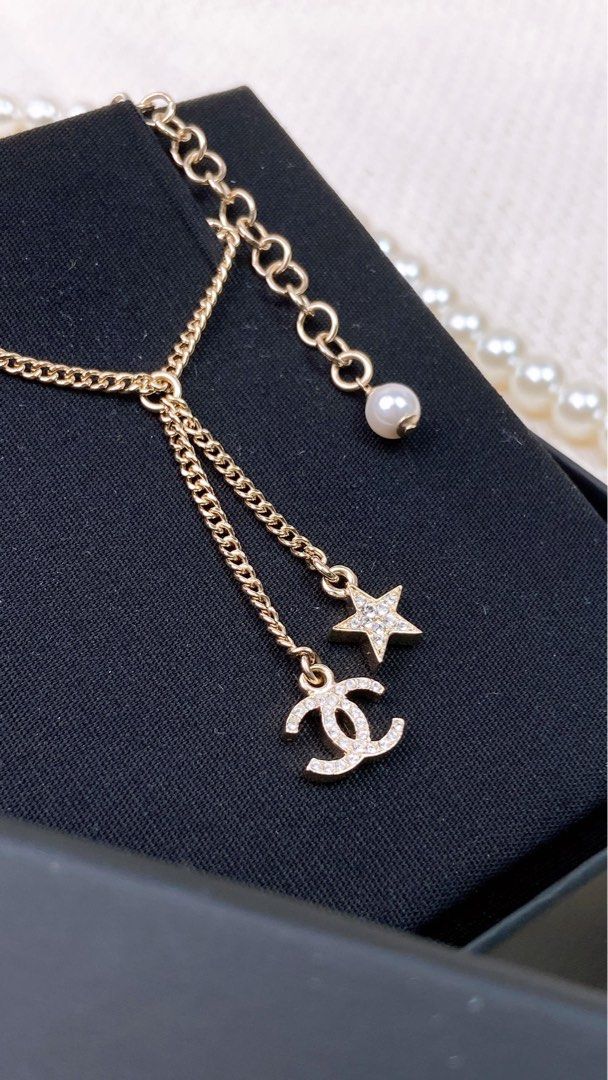 JZ1216 23A Light Gold Dangling Star Logo Necklace, Luxury, Accessories ...
