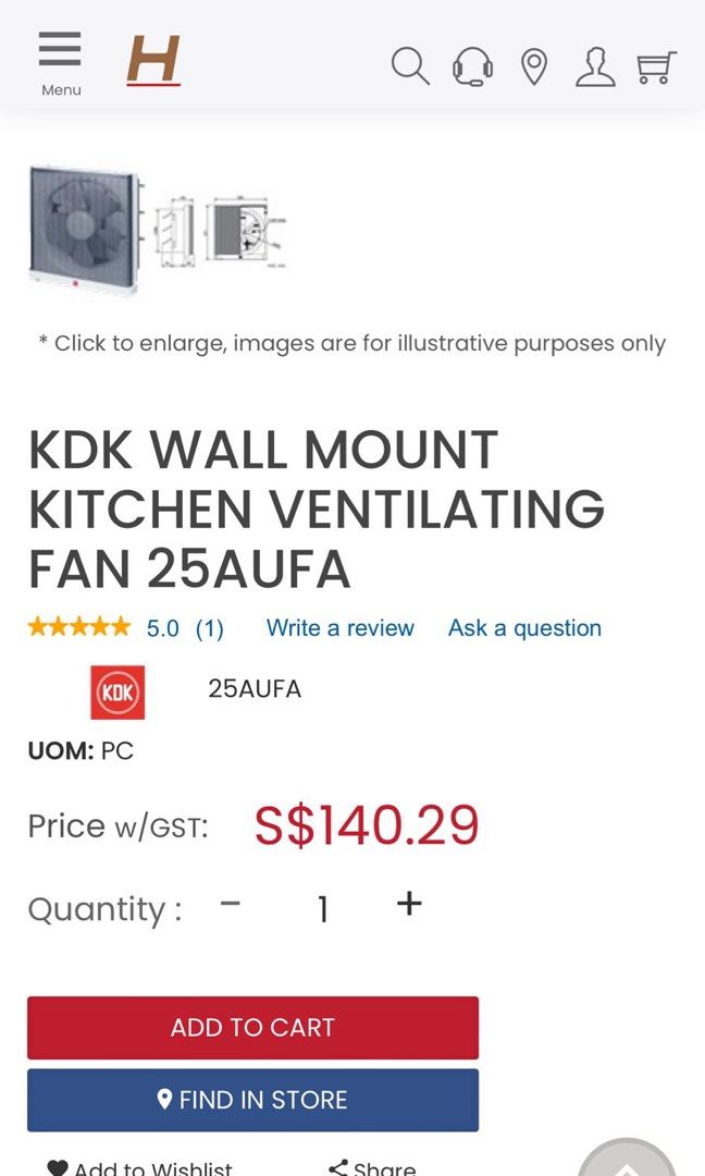 KDK wall mount kitchen ventilating fan 25AUFA, Furniture & Home Living ...
