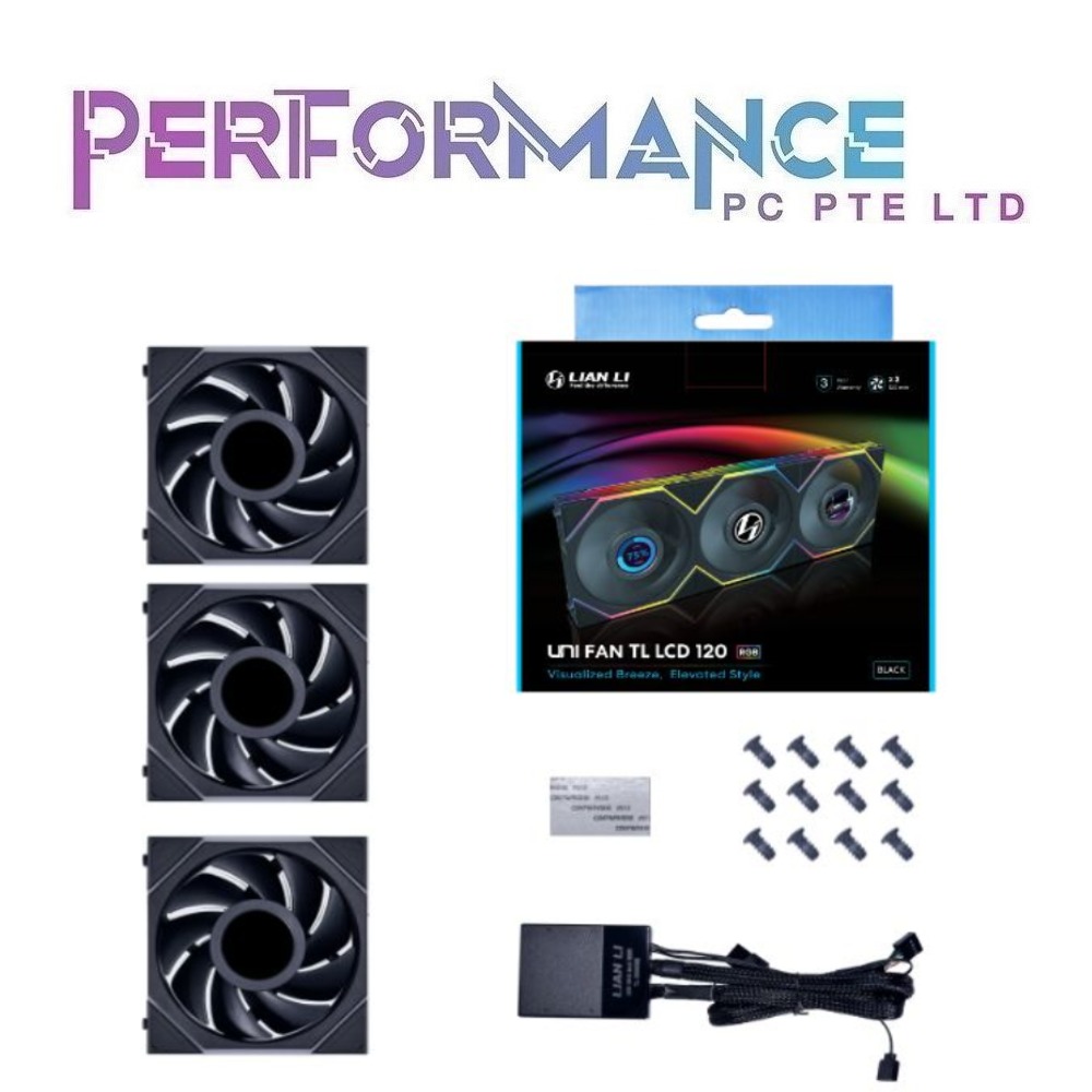 LIAN LI UNI FAN TL 120 LCD TL120 LCD TL120LCD RGB - 3pc BLACK / WHITE ...