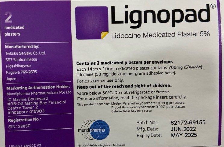 Lignopad | Lidocaine Medicated Plaster 5%, Health & Nutrition, Medical ...