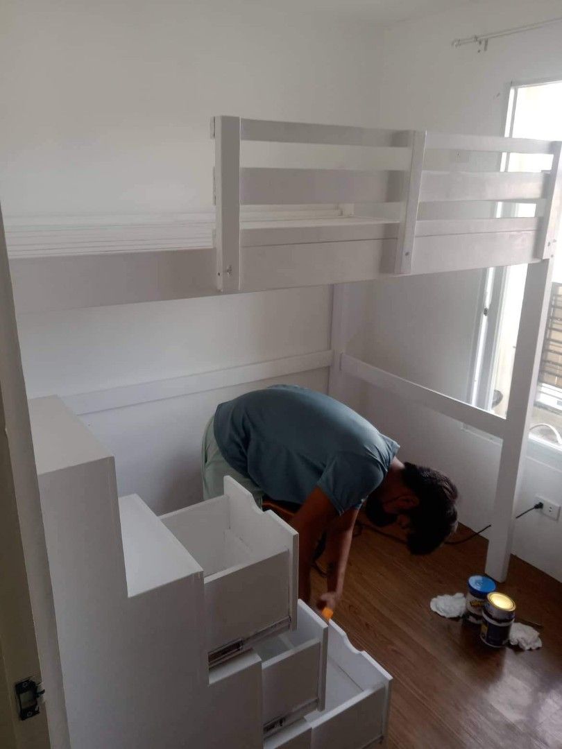 Loft bed with step drawers, Furniture & Home Living, Furniture, Bed ...