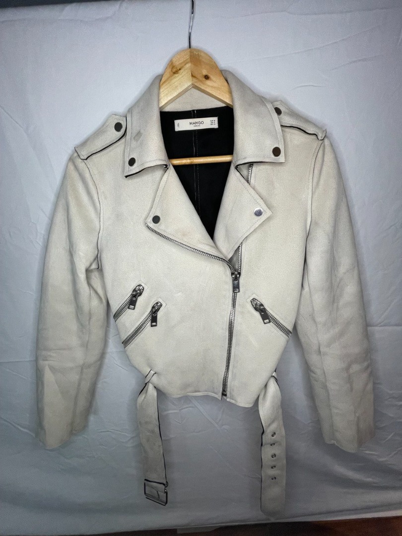 MANGO White Suede Leather Jacket, Women's Fashion, Coats, Jackets and ...