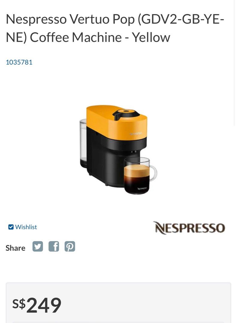 Nespresso Vertuo Pop Coffee - Yellow, TV & Home Appliances, Kitchen ...