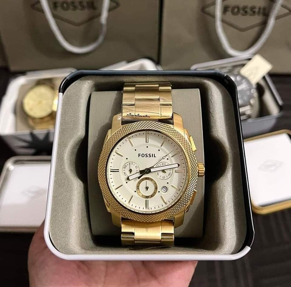 Original Men's Fossil Machine Chronograph Gold-Tone Steel Watch FS5193 ...