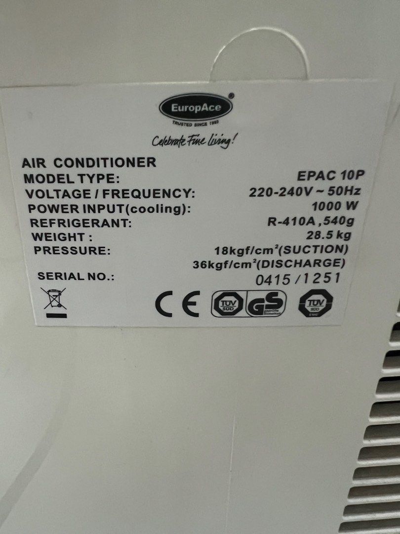 Europace 10k btu portable aircon, TV & Home Appliances, Air ...
