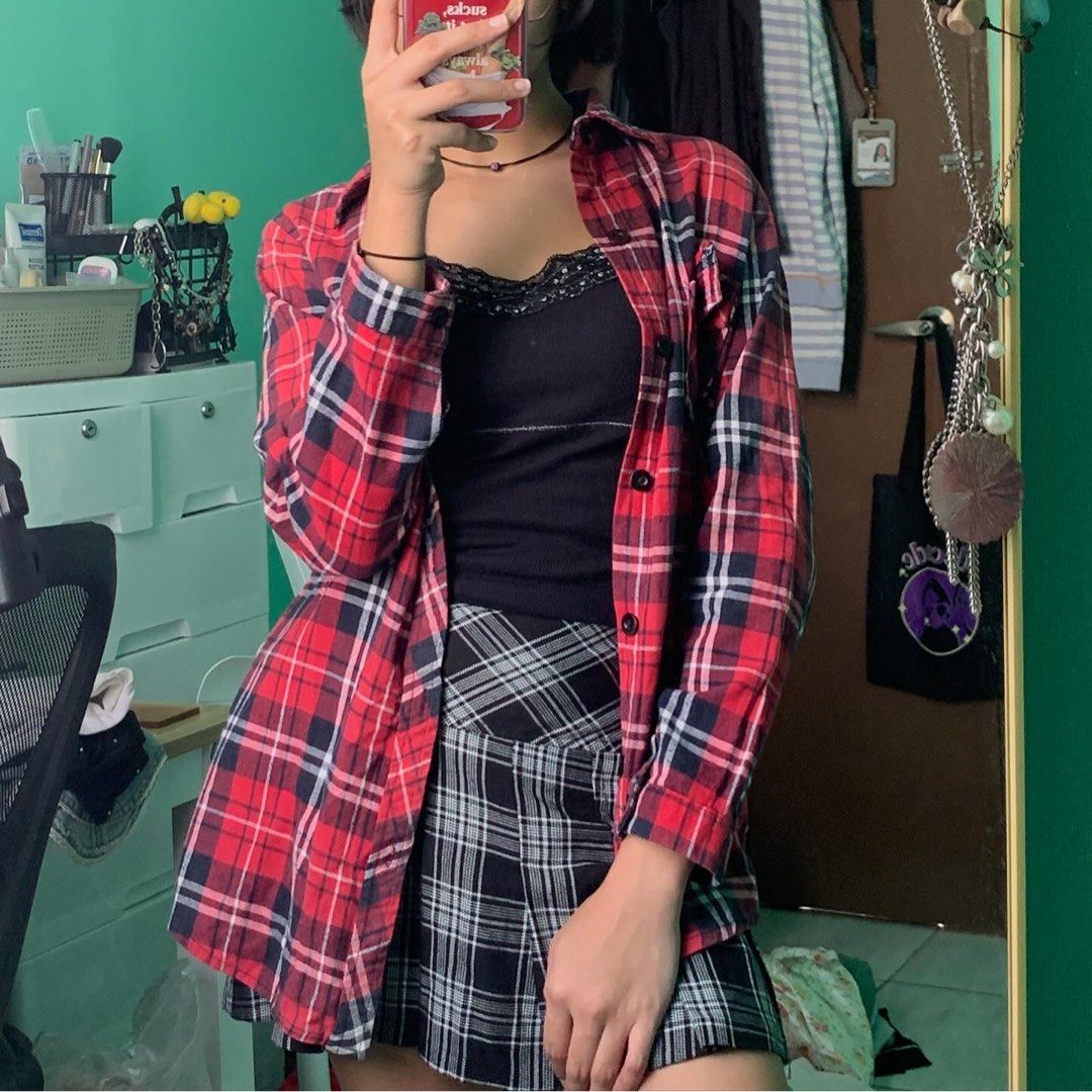 Red Plaid Flannel | ACADEME, Y2K, VSCO, Women's Fashion, Tops ...