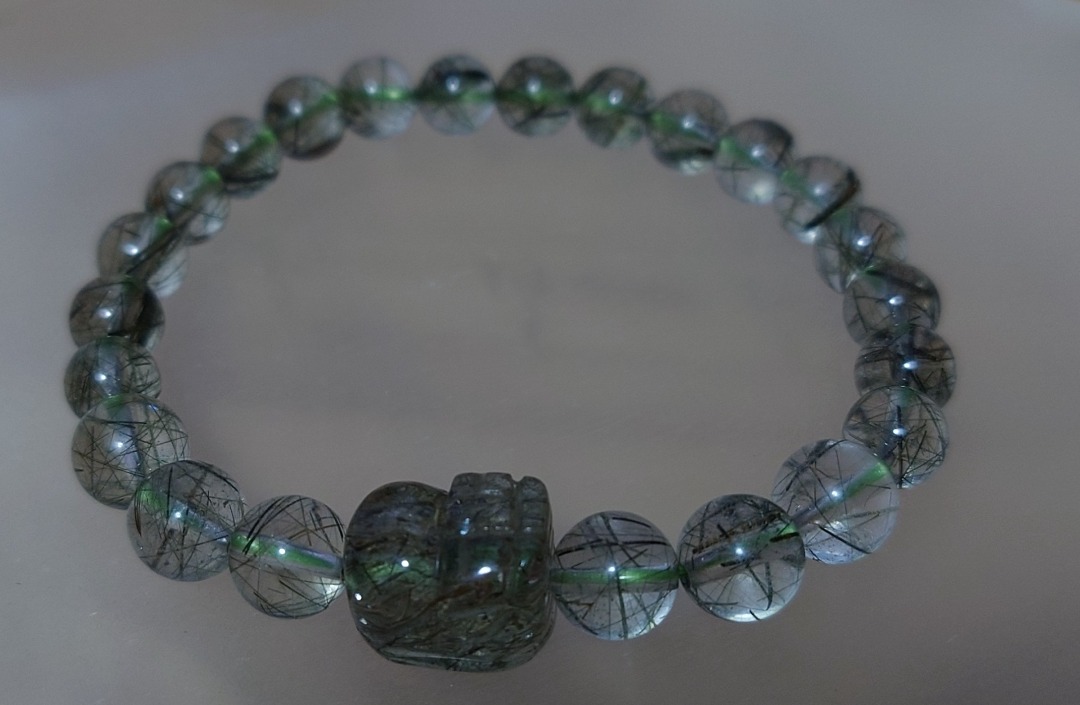 *Reserved* Customised Green Rutilated Quartz Crystal Bracelet with ...