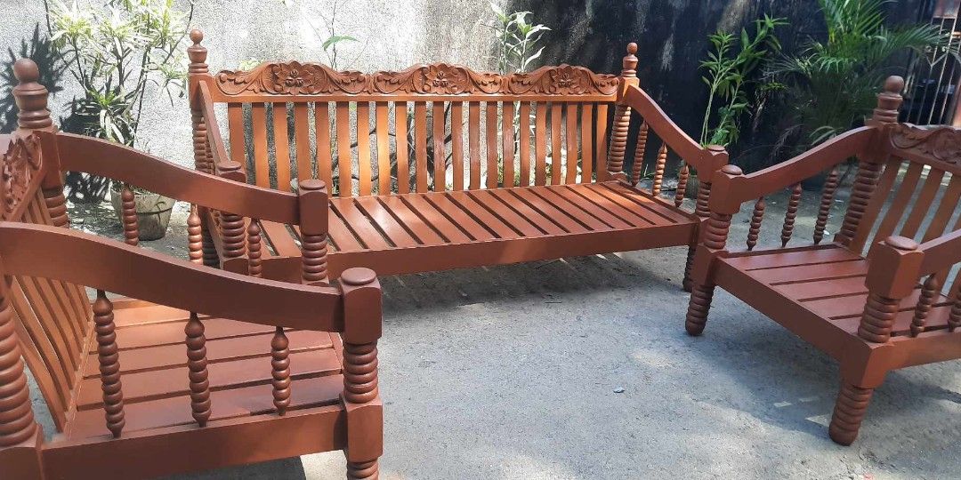 Solid Mahogany Wood Sala Set, Furniture & Home Living, Furniture, Sofas ...