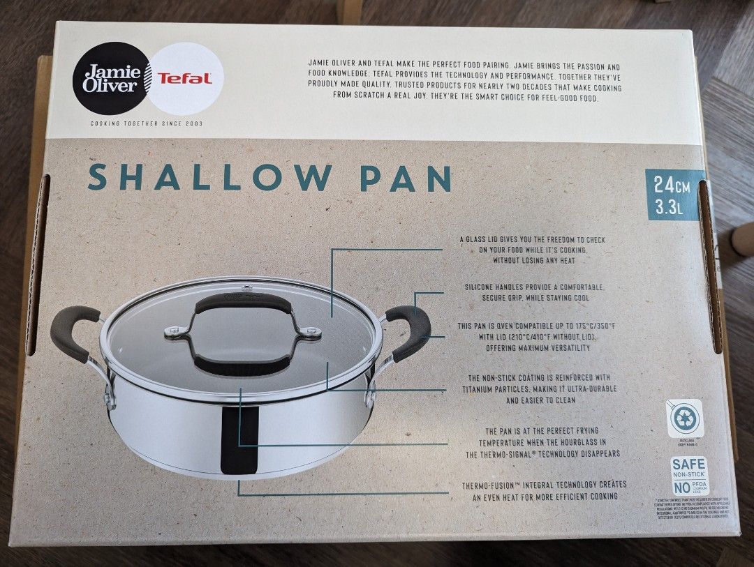 Tefal Shallow Pan 24cm with lid, Furniture & Home Living, Kitchenware ...