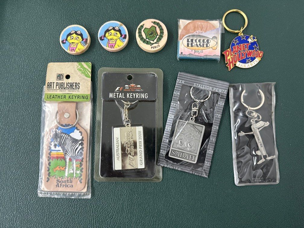 Vintage keychain and erasers pewter. McDonald. Sabah . F1. Leather ...