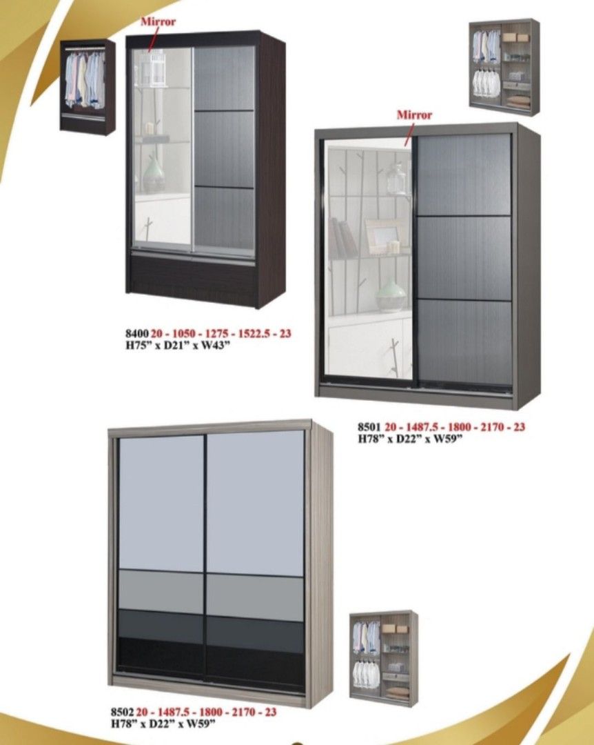 Almari baju sliding mirror, Furniture & Home Living, Outdoor Furniture ...