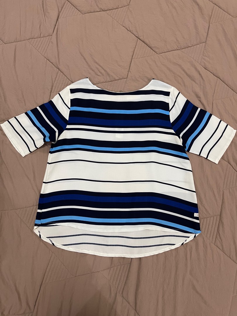Bayo Blue Striped Shirt, Women's Fashion, Tops, Shirts on Carousell