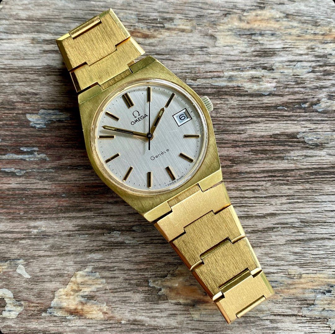 (Box set/Sharp case) Vintage Omega Geneve DATE Extra thin All black marker, Luxury, Watches on ...