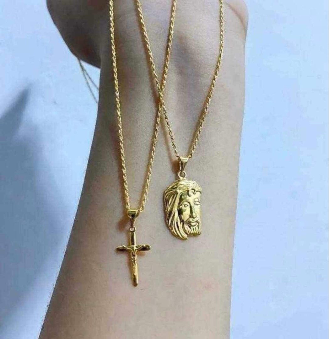 Buy1take1 18k gold 18 inches rope + jesus face 18 inches rope + medium ...