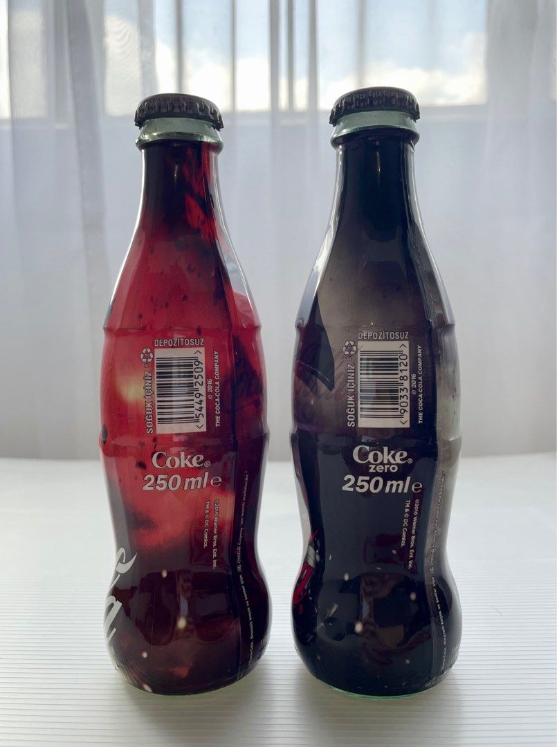 Coca-Cola Superman/Batman Wrapped Glass Bottle Set. Empty, Hobbies ...