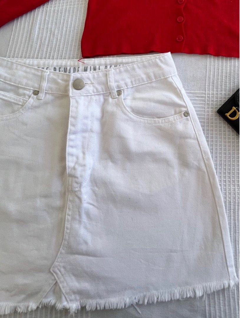 Cotton On The Re Made Denim Skirt White Womens Fashion Bottoms Skirts On Carousell