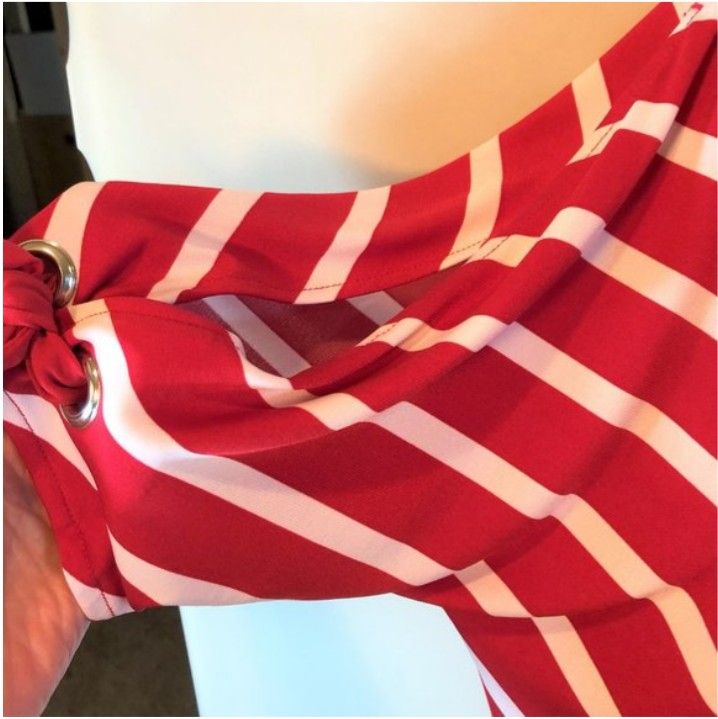 Croft & Barrow Red And White Striped Blouse With Spilt Sleeves, Women's ...